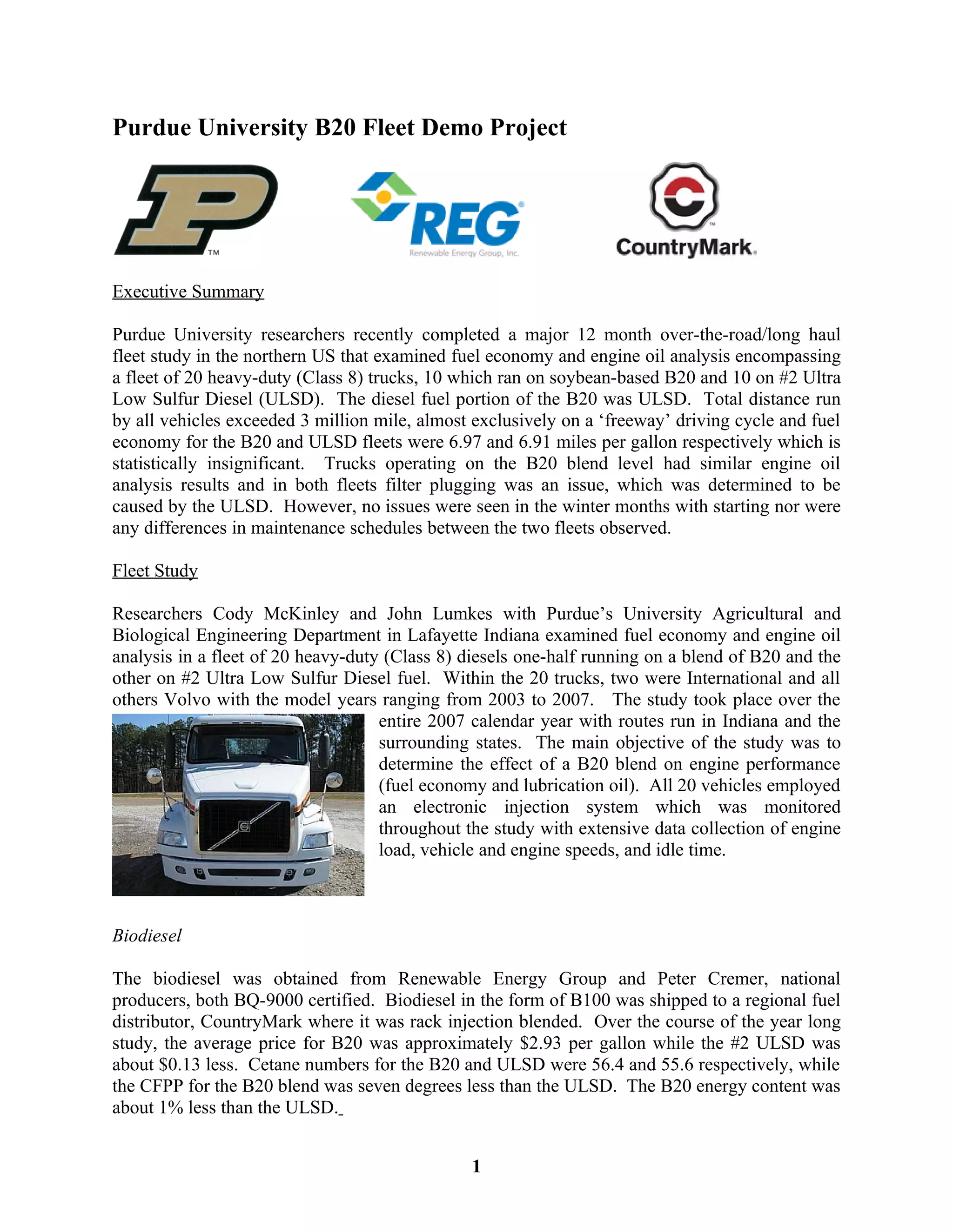 Purdue university b20 fleet study | DOC