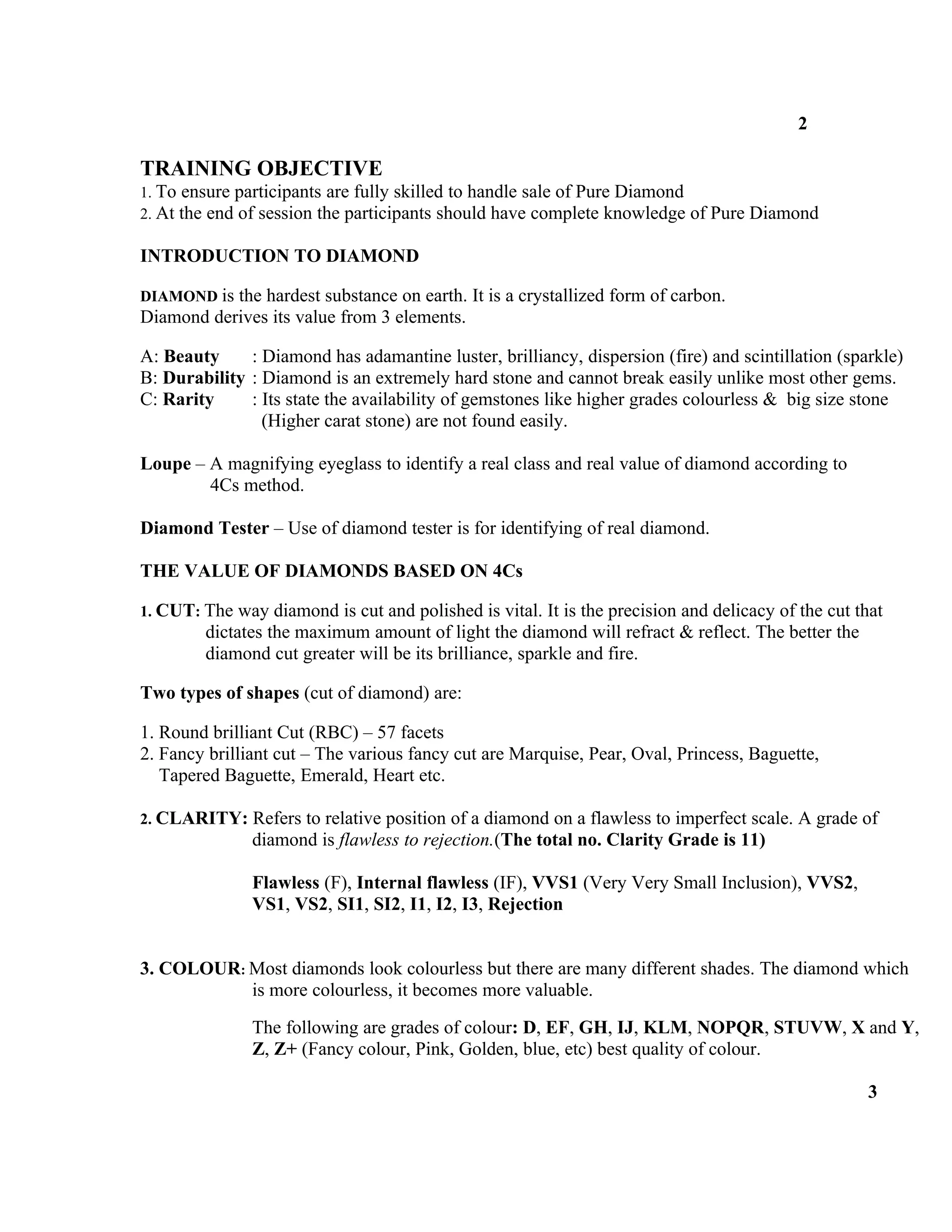 Pure diamond training programme pgj | DOC