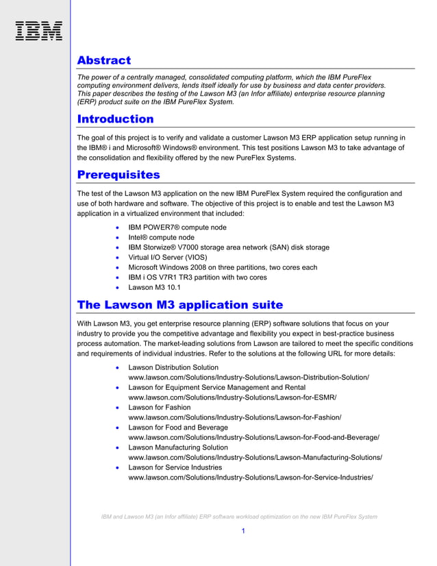 IBM and Lawson M3 (an Infor affiliate) ERP software workload ...