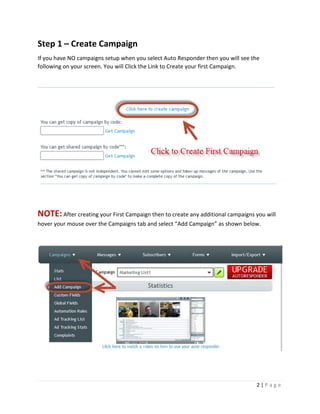 Pure leverage auto responder campaign setup procedure manual | PDF