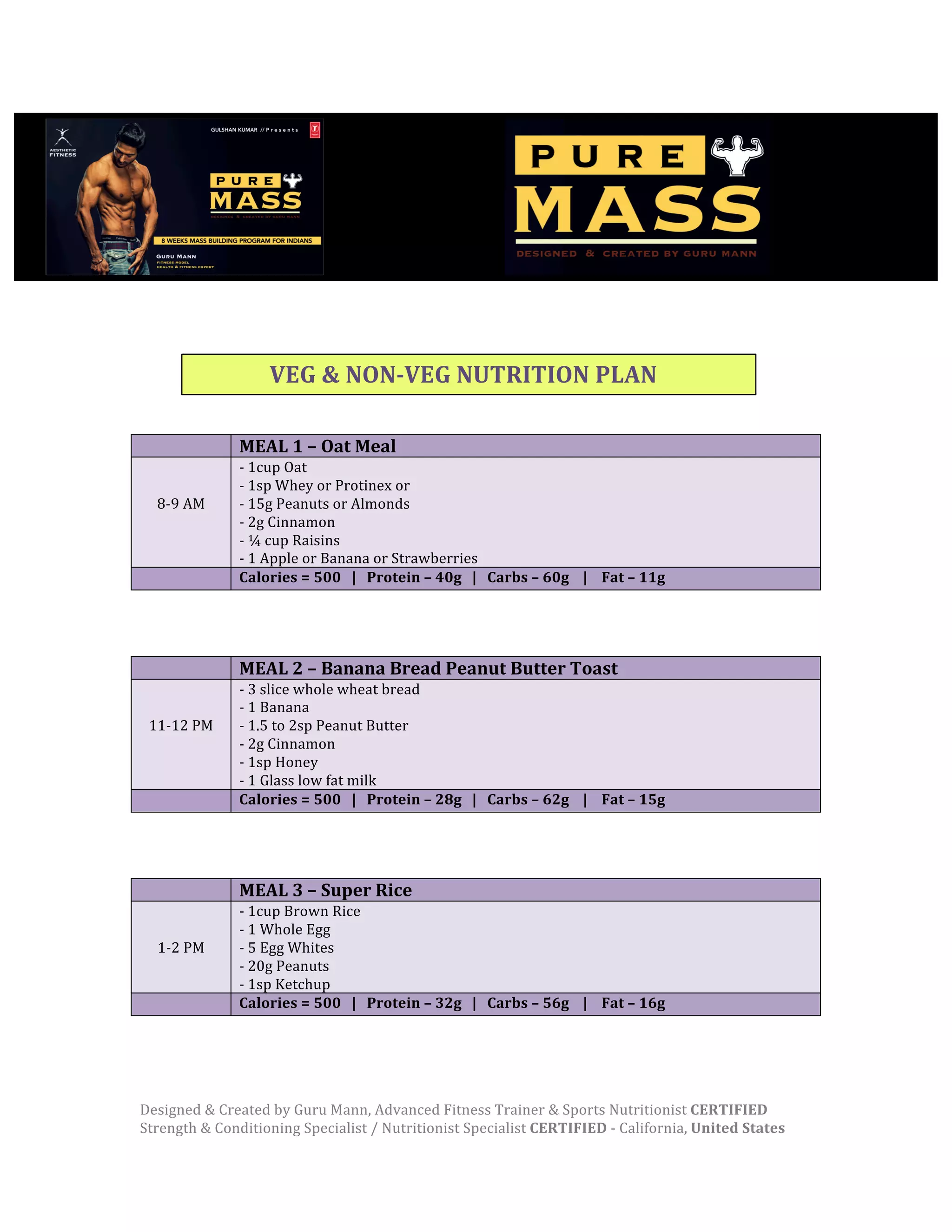 Pure mass nutrition_plan_by_guru_mann_ | PDF