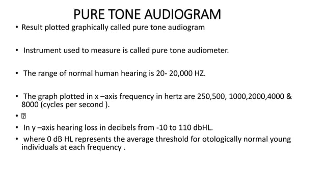 PURE TONE AUDIOMETRY for assesment of hearing | PPTX | Digital Audio ...