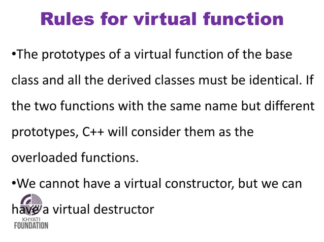 Pure virtual function and abstract class | PPTX
