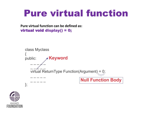 Pure virtual function and abstract class | PPTX