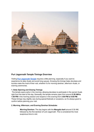 Puri Jagannath Temple Timings: Complete Guide by Mypuritour Holidays | PDF