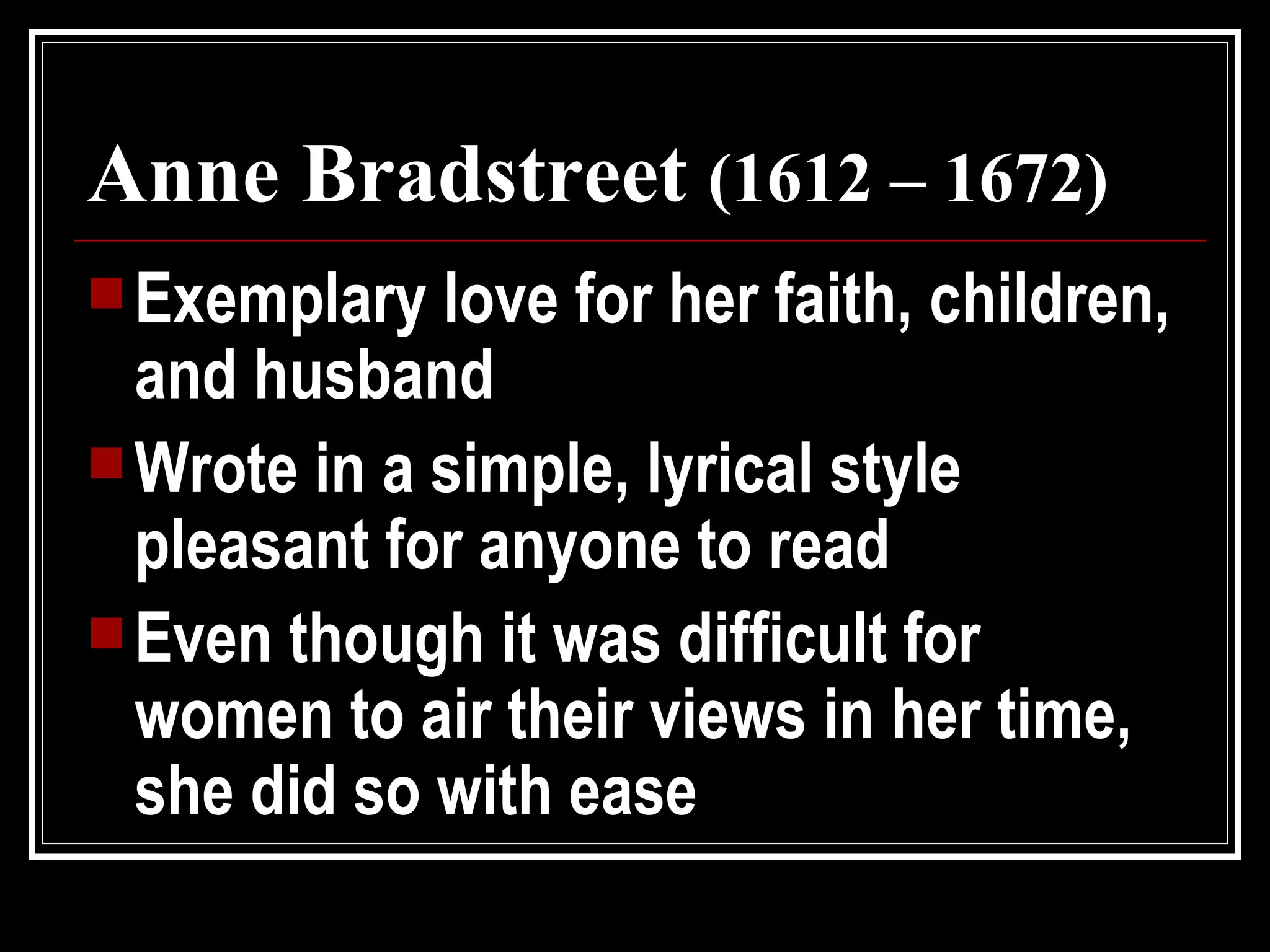 Puritan Tradition & Anne Bradstreet | PPT