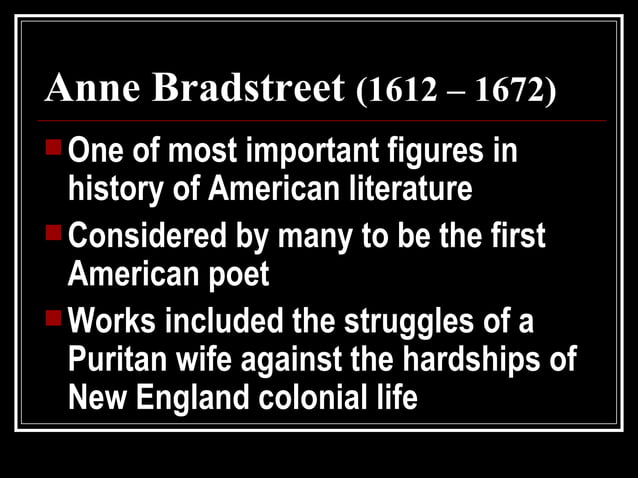 Puritan Tradition & Anne Bradstreet | PPT