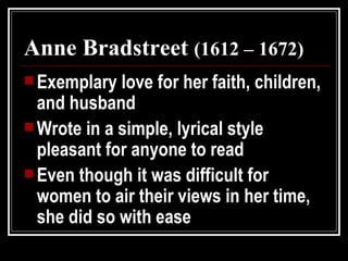 Puritan Tradition & Anne Bradstreet | PPT