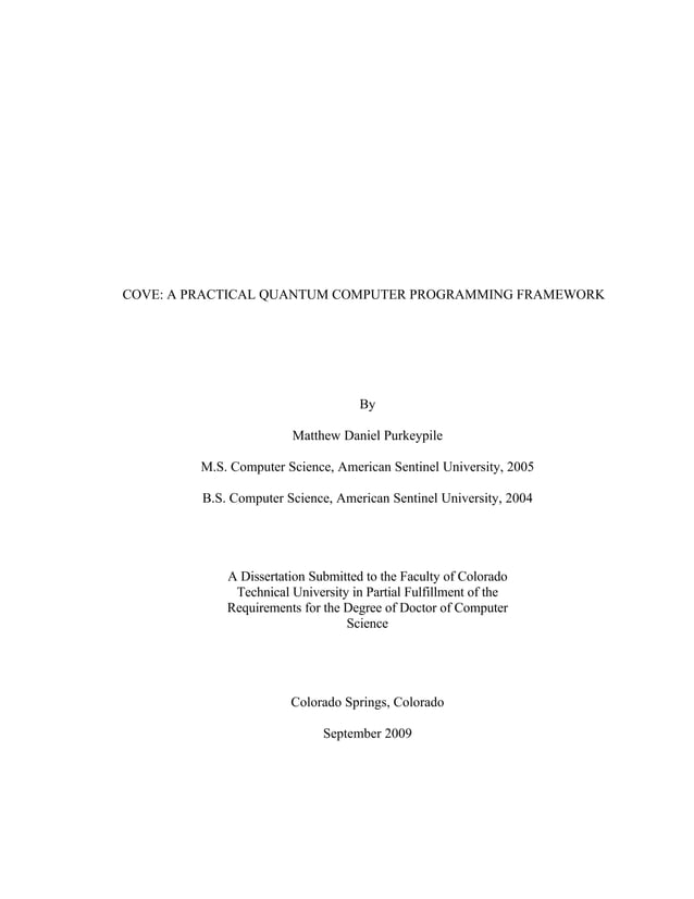 Cove: A Practical Quantum Computer Programming Framework | DOC