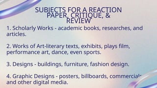 Writing A Reaction paper, Review, and Critique | PPTX