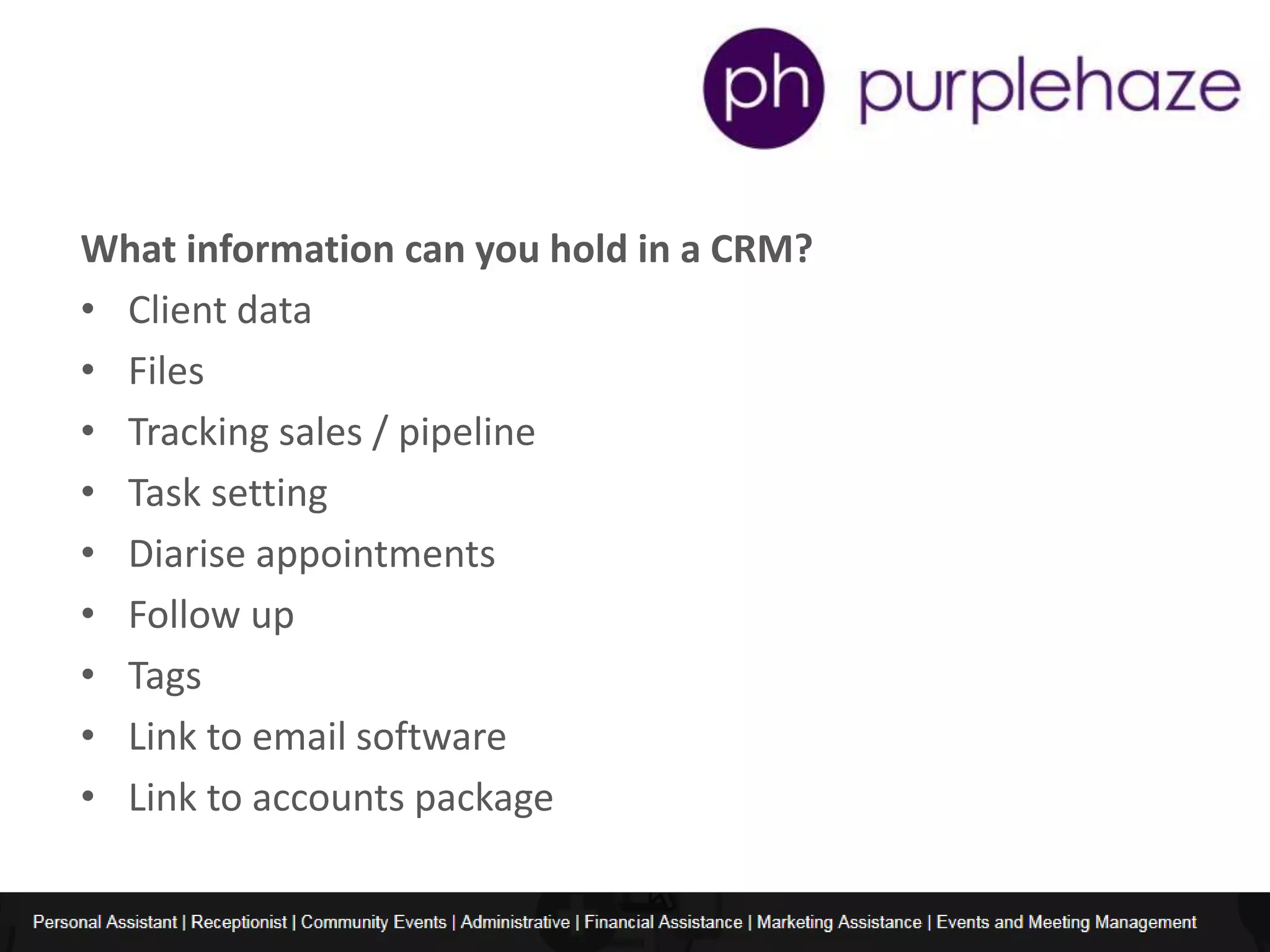 Purple Haze Presentation 2017 CRM Systems | PPT