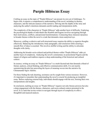 Purple Hibiscus Essay. Presidio Graduate School | PDF