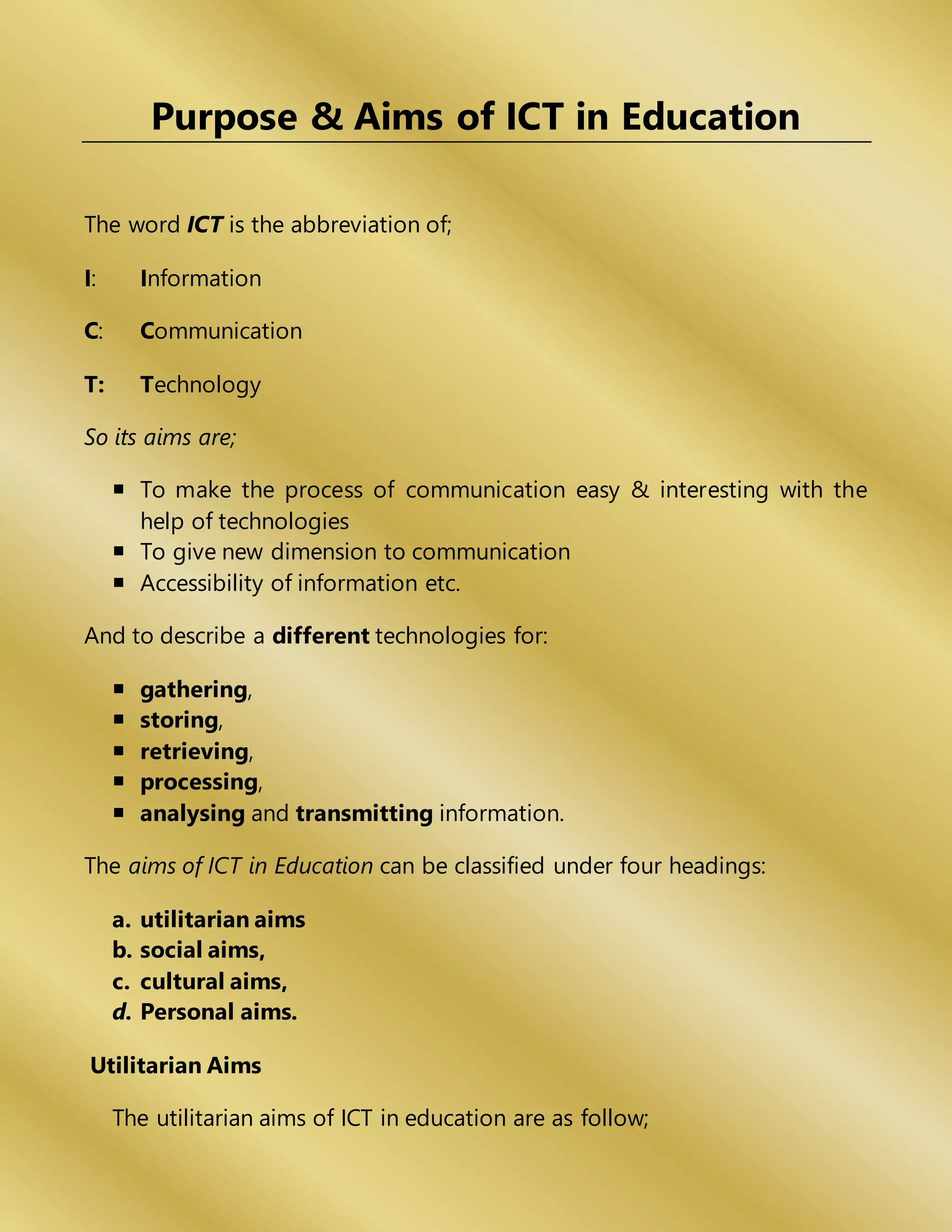 Aims of ICT in Education | DOCX