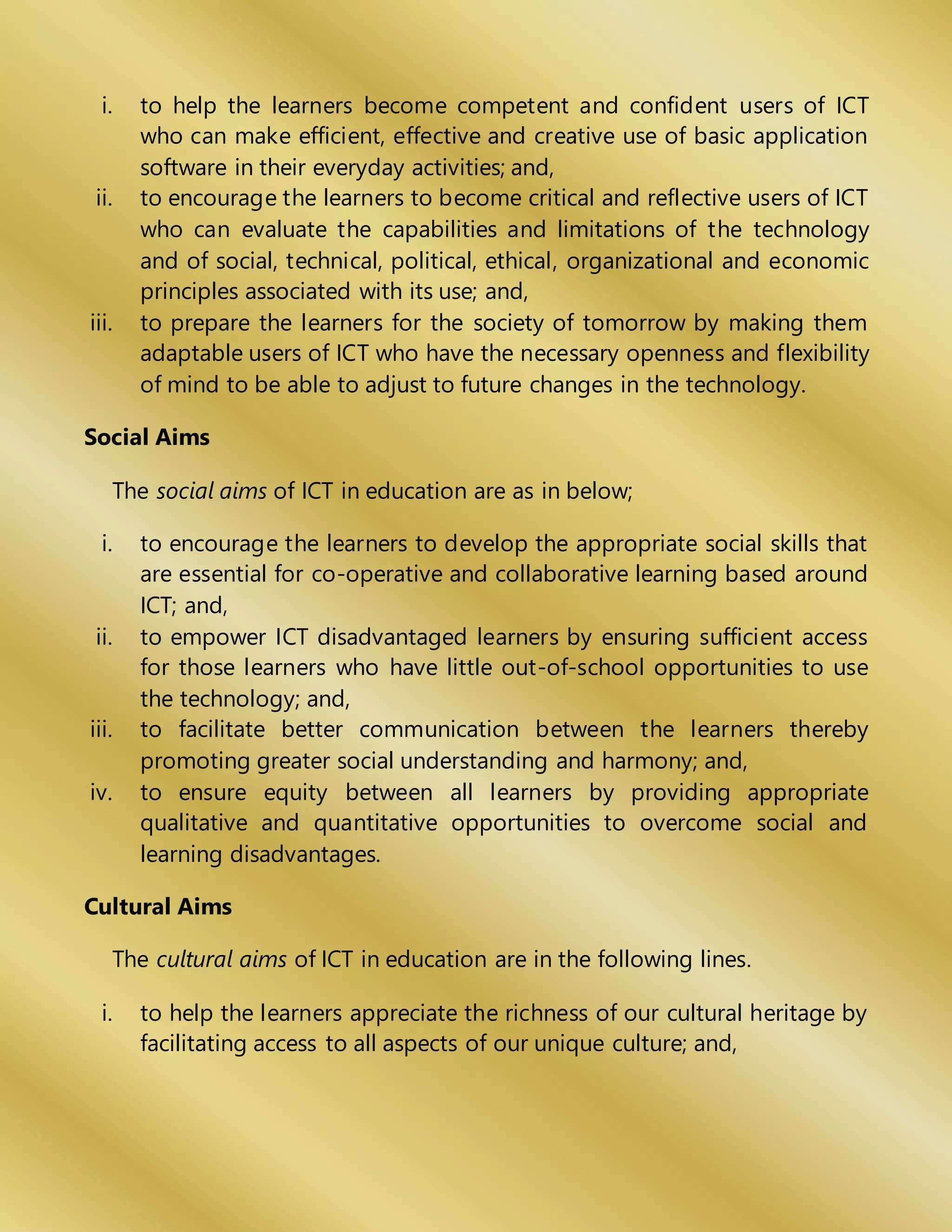 Aims of ICT in Education | DOCX