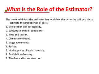 Purpose and importance of estimate | PPTX