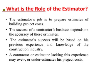Purpose and importance of estimate | PPT