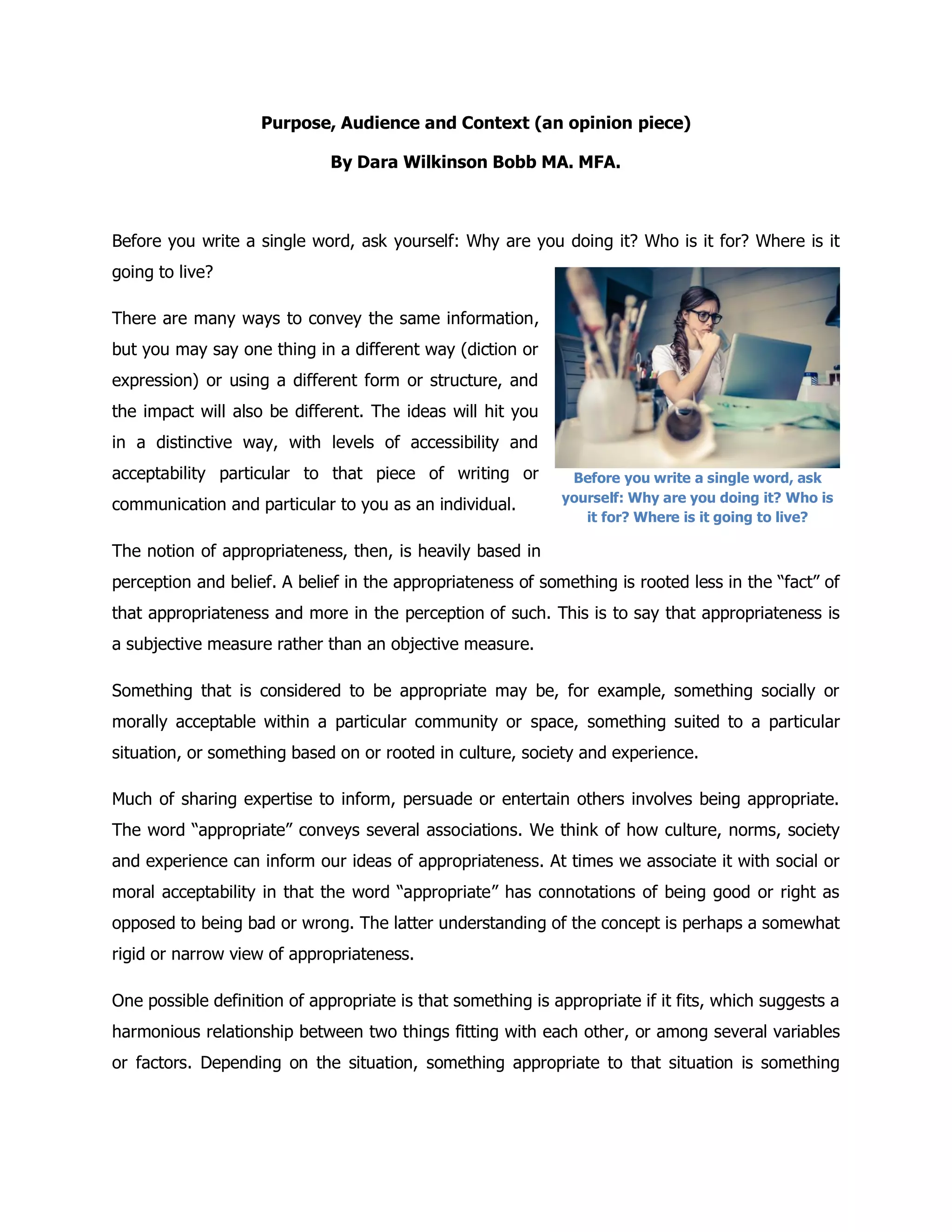 Purpose, Audience and Context - Tips for Writing and Communicating | PDF