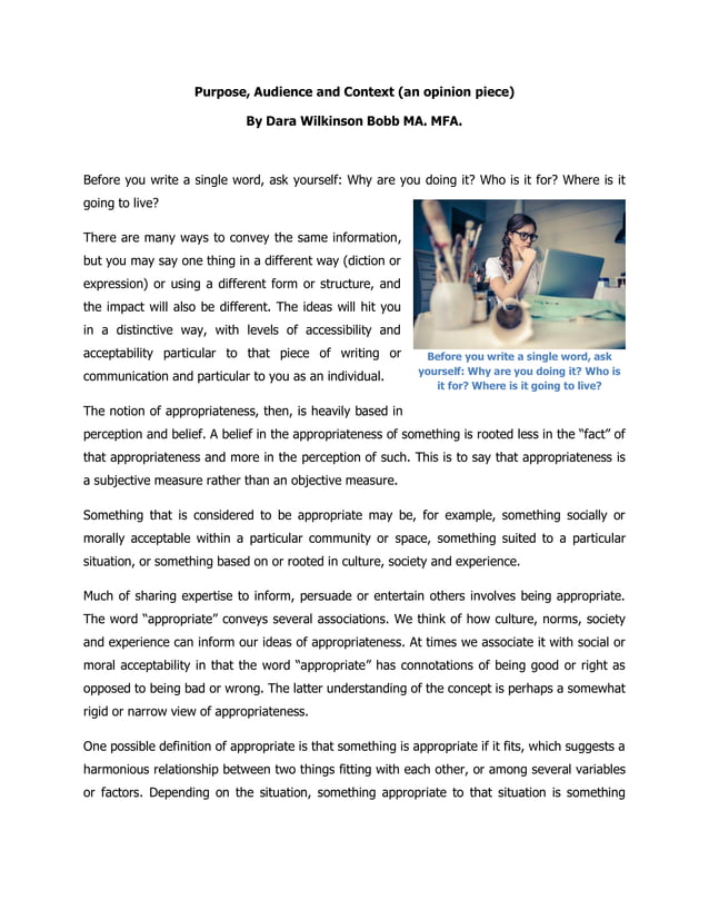 Purpose, Audience and Context - Tips for Writing and Communicating | PDF