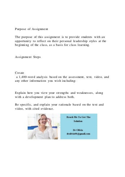 Purpose of Assignment The purpose of this assignment is to p | DOCX