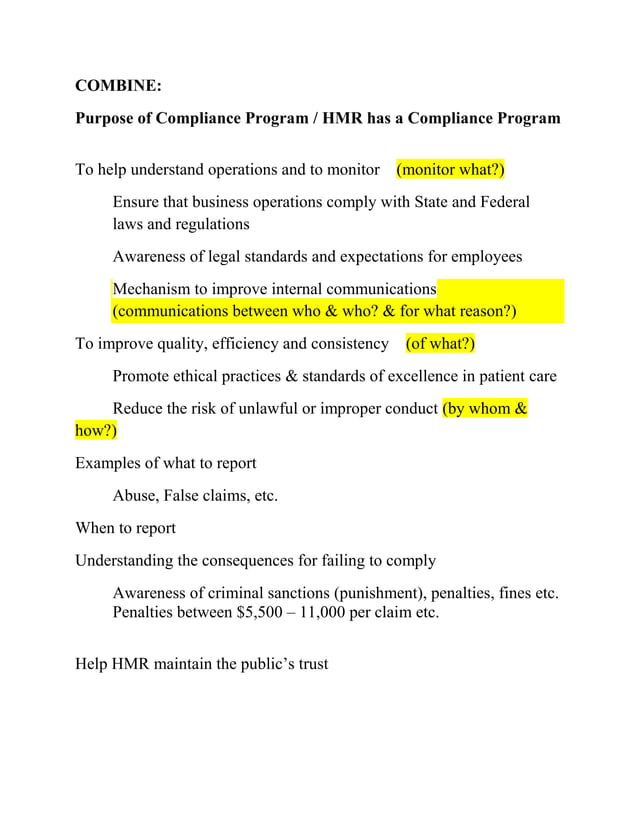 Purpose of compliance program pp insert | PDF