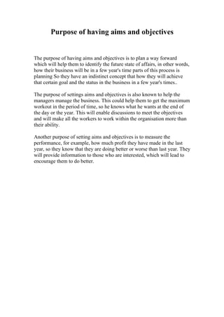 Purpose of having aims and objectives of business | PDF