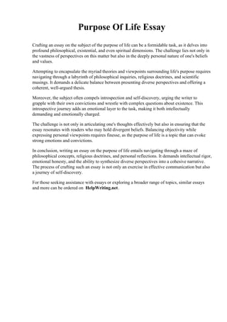 Purpose Of Life Essay | PDF