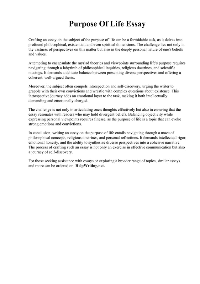 Purpose Of Life Essay | PDF