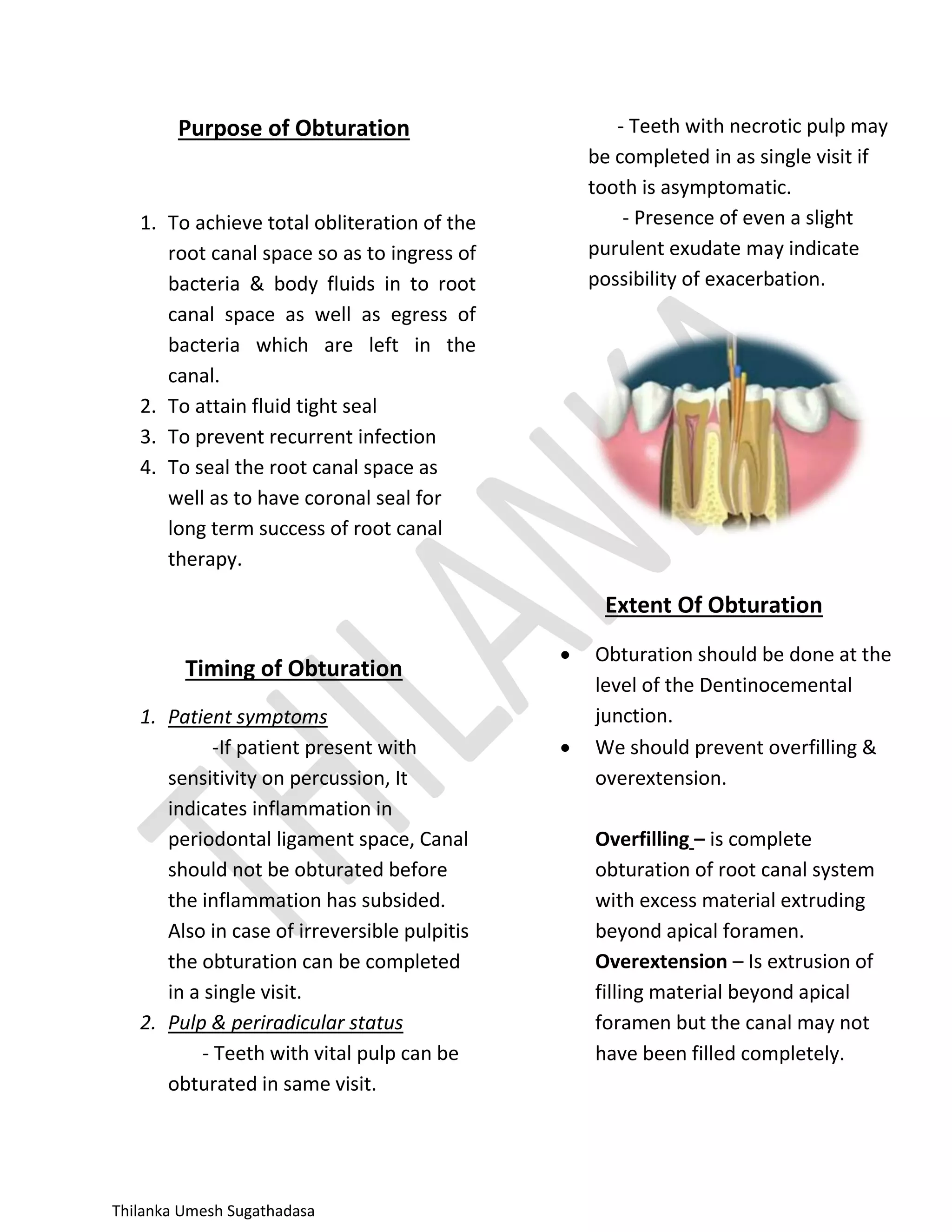 Obturation in endodontics | PDF