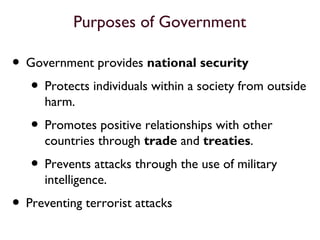 Purposes of government 1 | PPT | Political Issues & policy | Politics