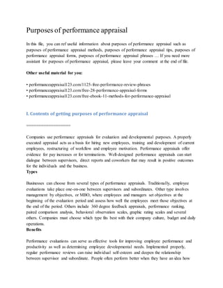Purposes of performance appraisal | PDF
