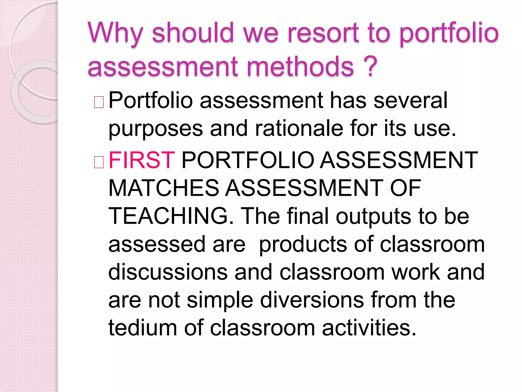 Purposes of portfolio assessment | PPTX