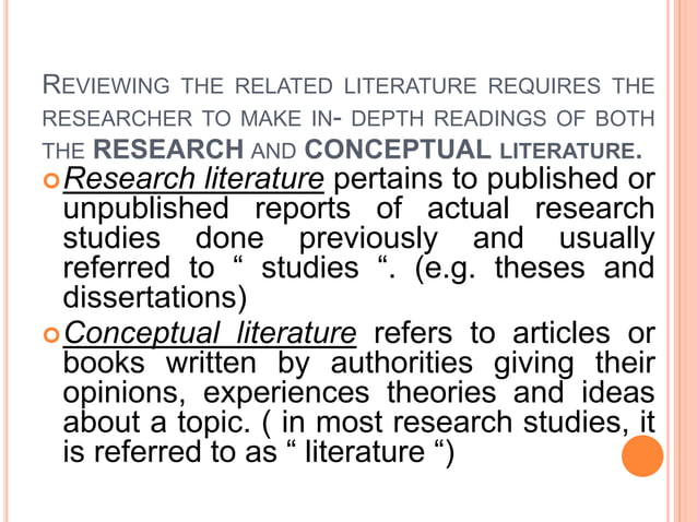 Purposes of the related literature and studies | PPTX | Educational ...