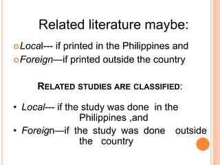 Purposes of the related literature and studies | PPTX