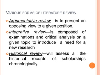 Purposes of the related literature and studies | PPTX