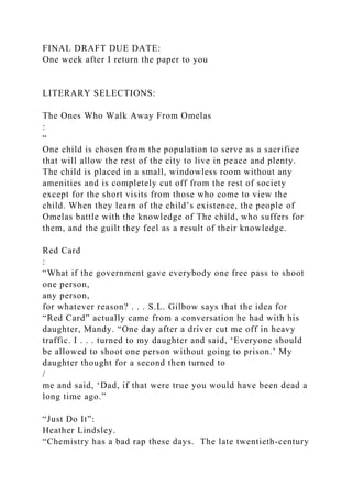 PURPOSE To begin applying critical lenses (theory) to both the li.docx ...