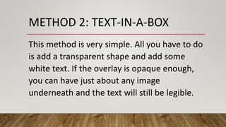 Ways of Presenting Text in an Image : Report in Communication | PPTX
