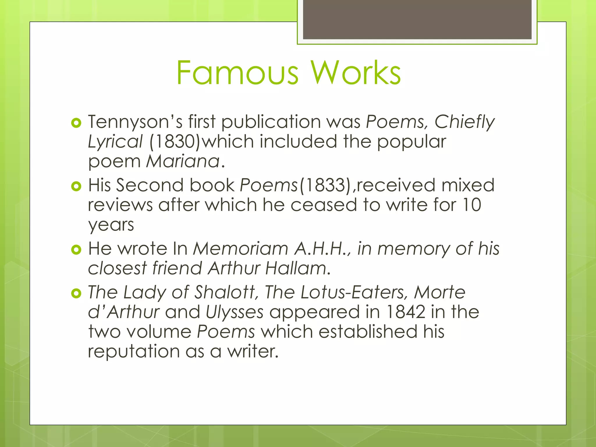 Famous Poet- Alfred Lord Tennyson | PPTX