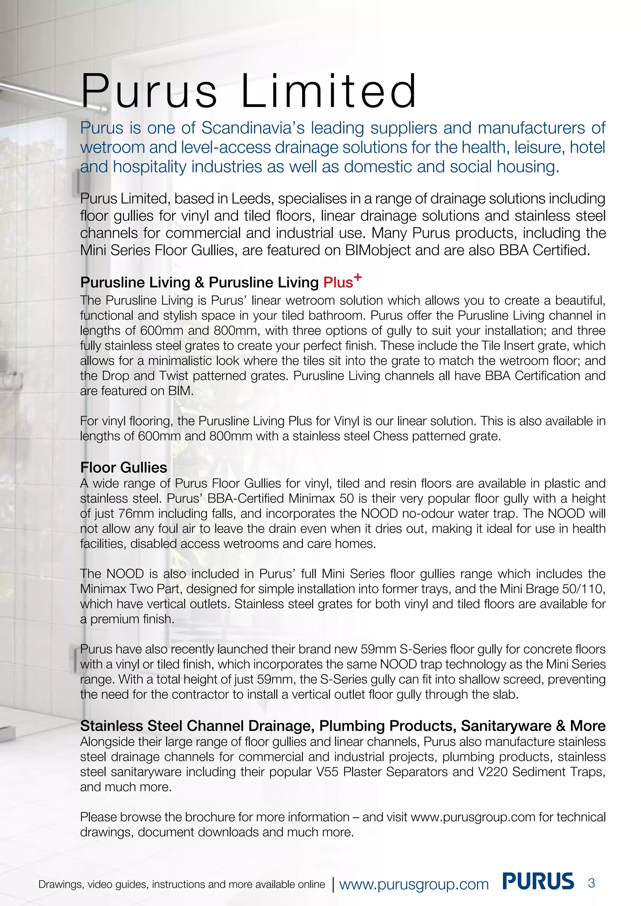 Purus Brochure 2018 Wetroom Drainage Solutions | PDF