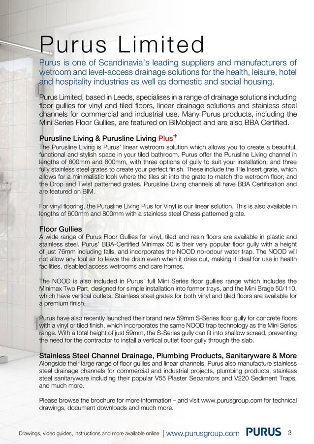 Purus Brochure 2018 Wetroom Drainage Solutions | PDF | Bath and Shower ...