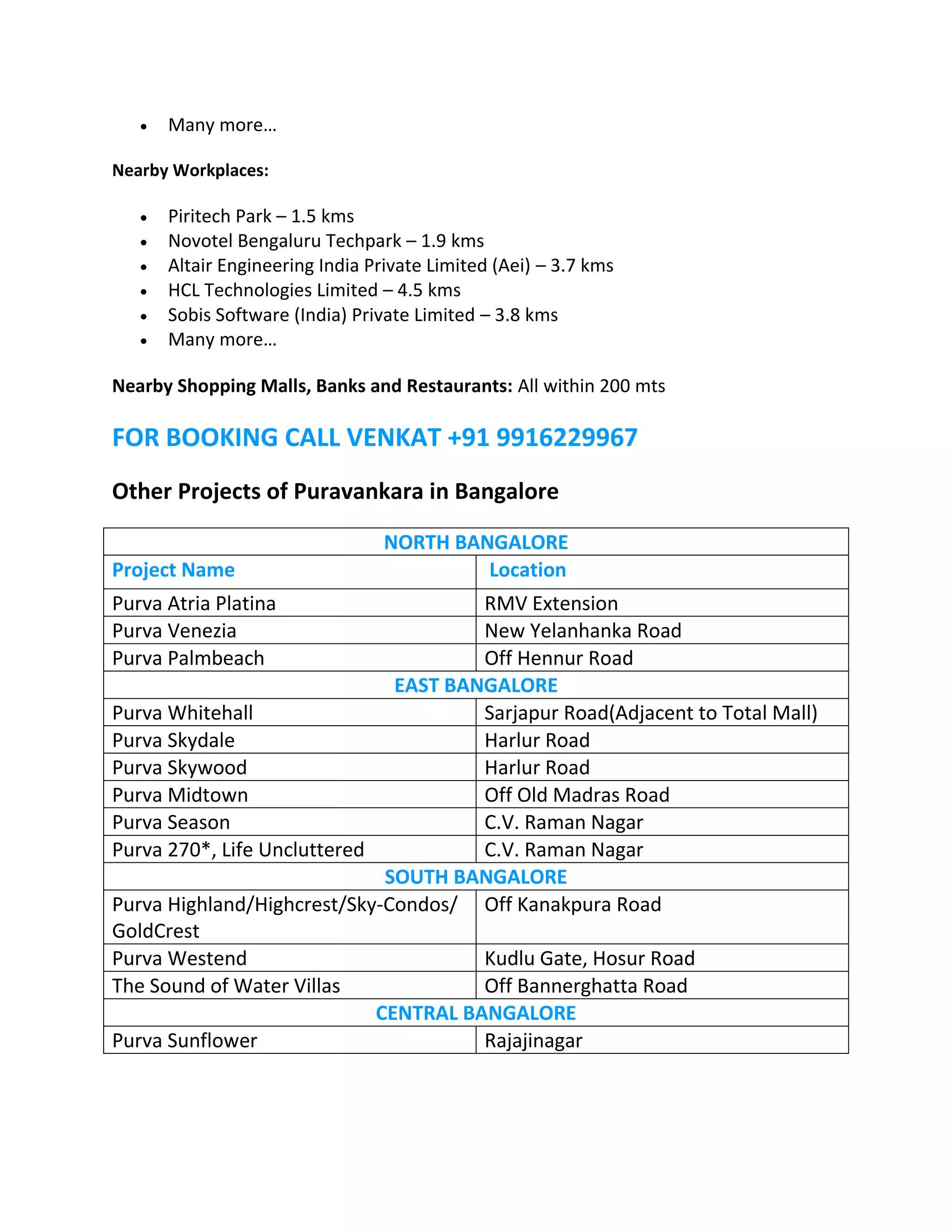 Purva whitehall sarjapur road Call +91 9916229967 | PDF