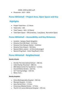 Purva whitehall sarjapur road Call +91 9916229967 | PDF