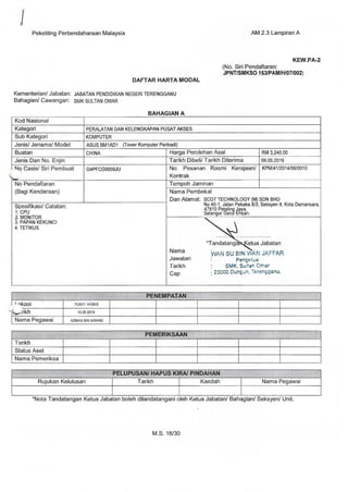 Harta Modal Peralatan ICT Pusat Akses SMKSO | PDF