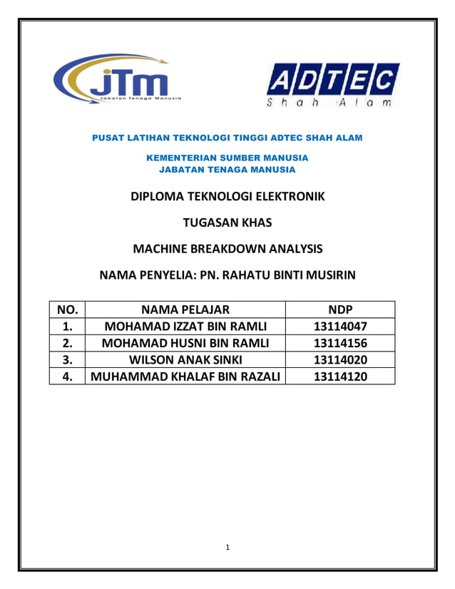 machine breakdown analysis | DOCX