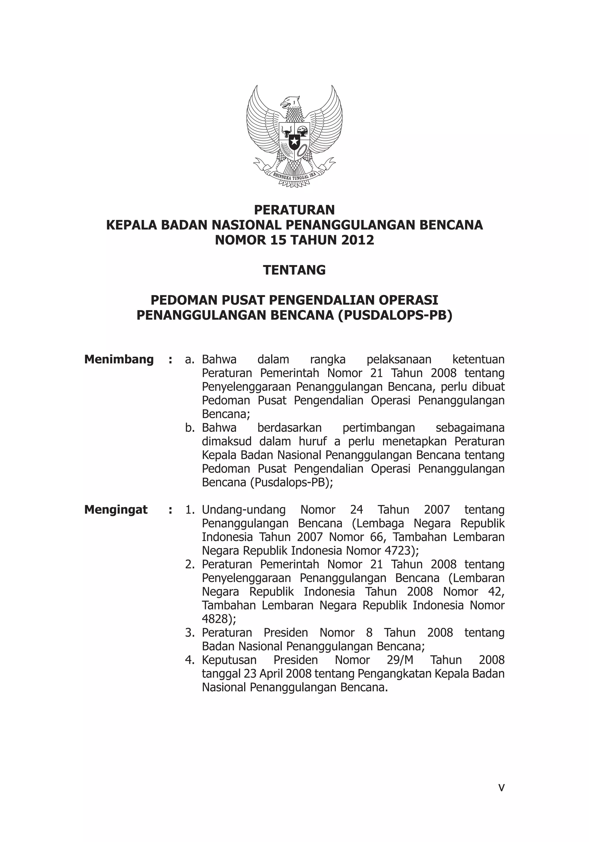 Perka BNPB No.15 Tahun 2012 | PDF