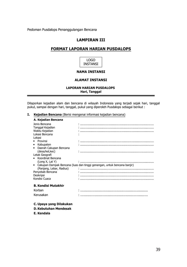 Perka BNPB No.15 Tahun 2012 | PDF