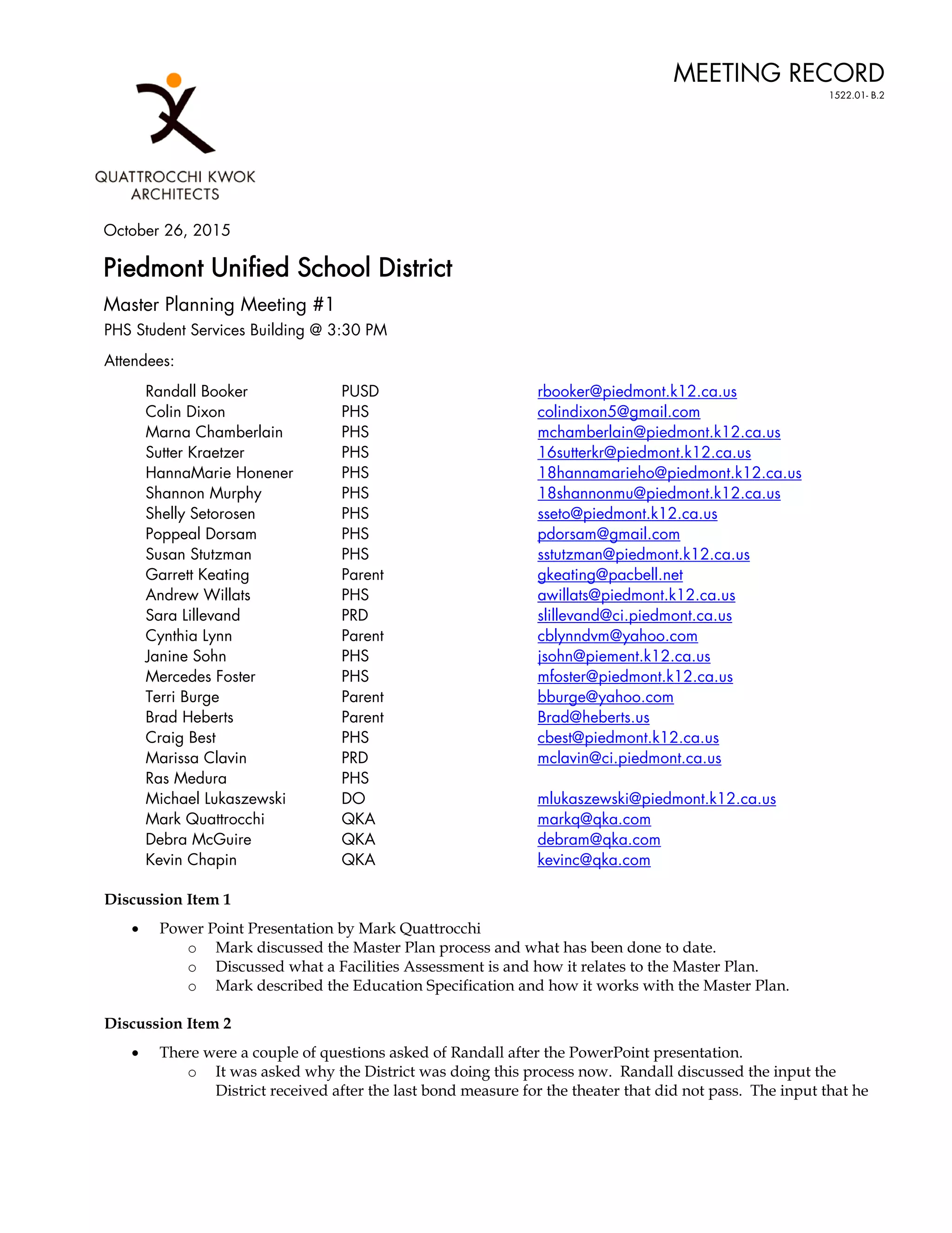 PUSD Facilities Master Plan Development | PDF