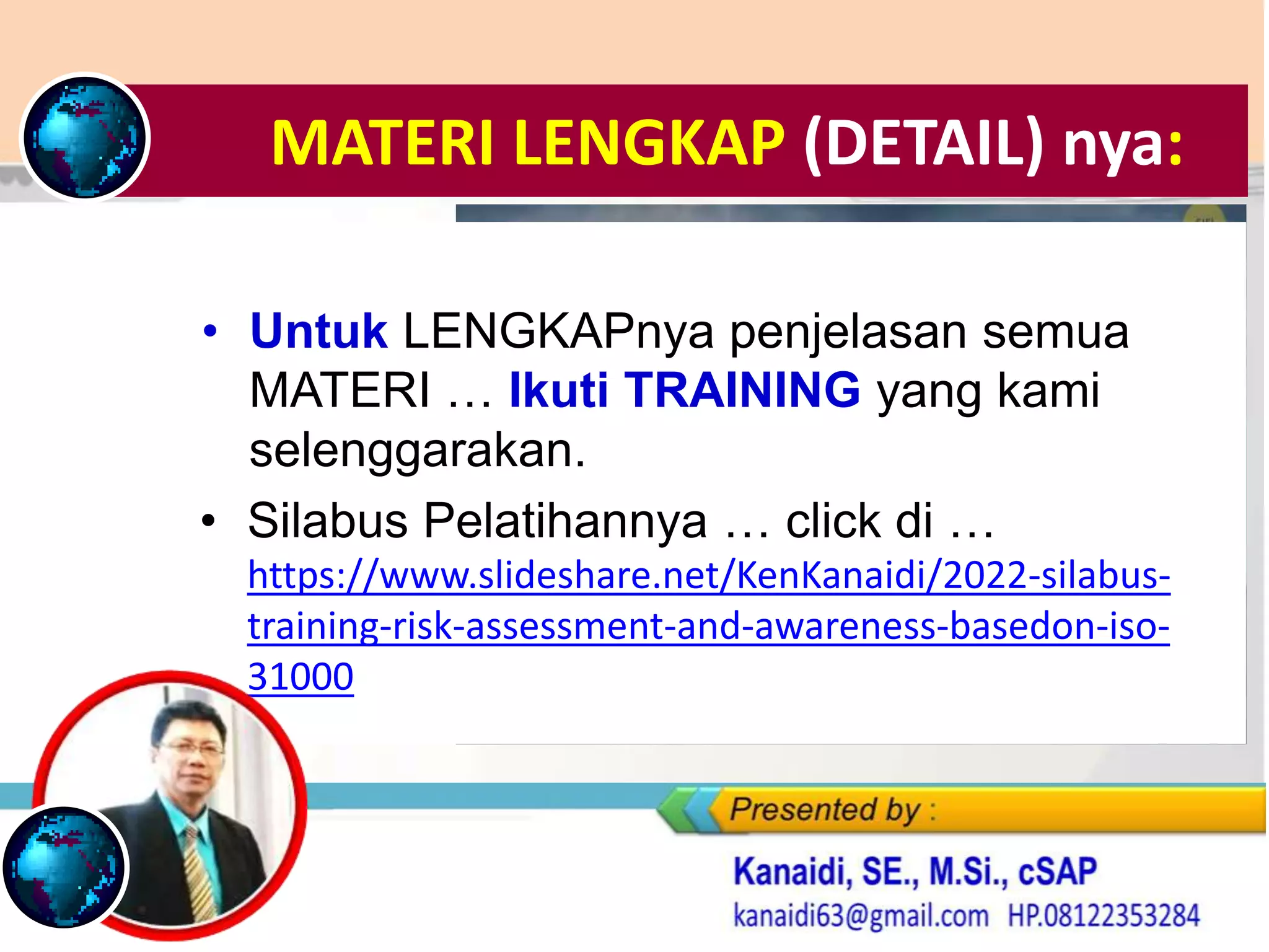 PELAKSANAAN + Link MATERI Training "RISK MANAGEMENT" (Based-on ISO 31000-2018). | PPTX