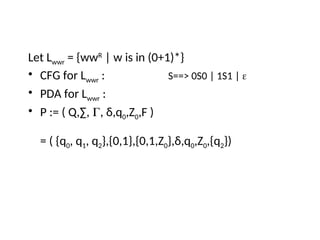 Turing Machine push down automata-examples | PPT