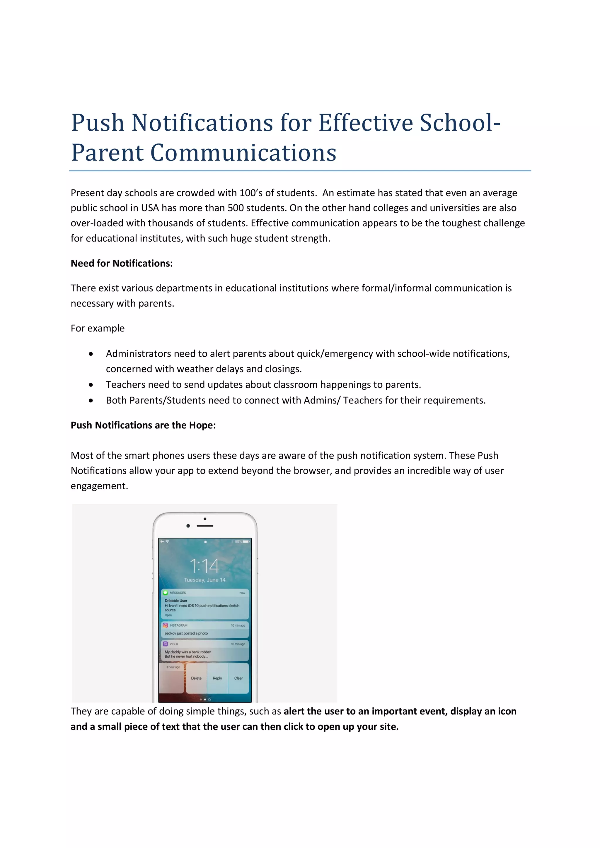 Push Notifications for Effective School- Parent Communications | PDF