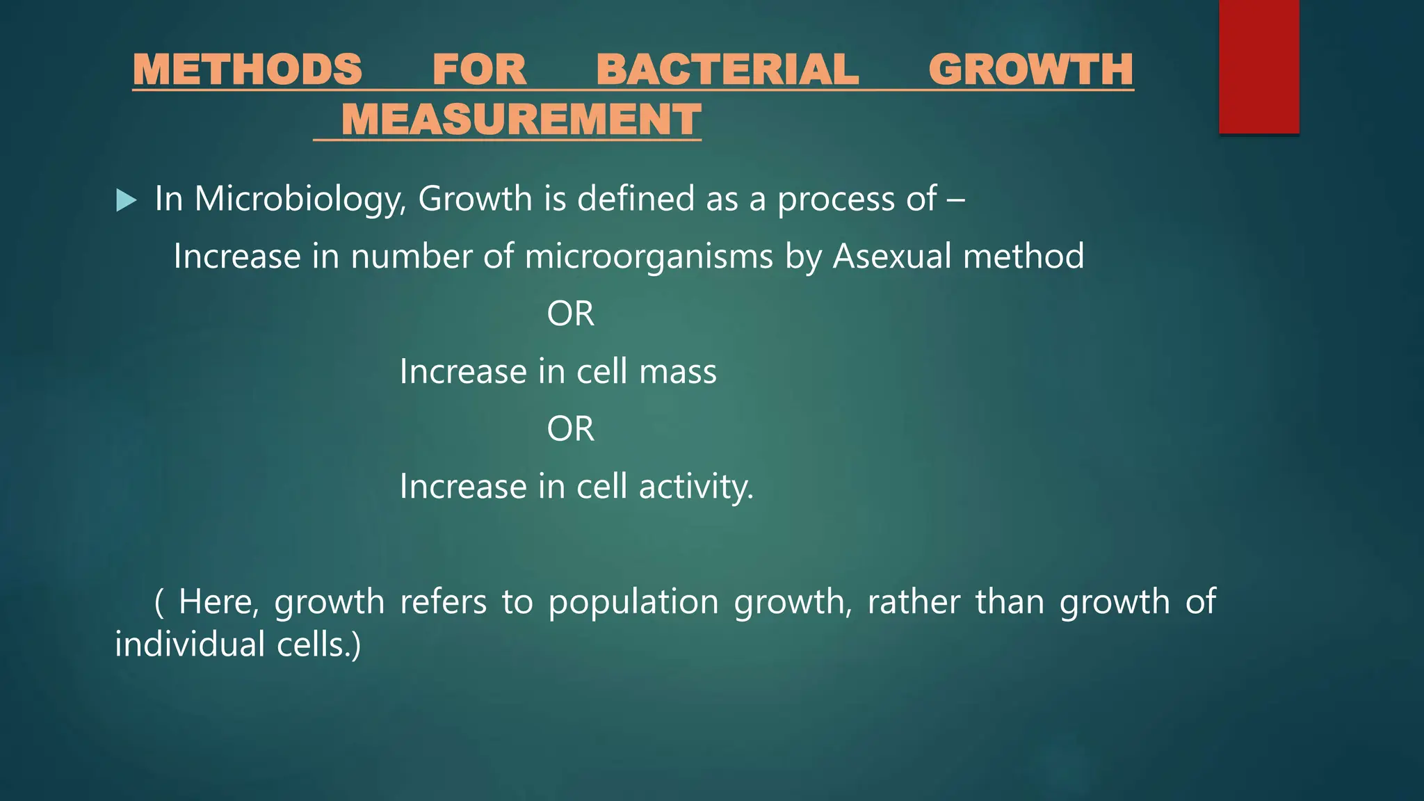 The methods of bacterial growth measurement | PPTX | Biological ...